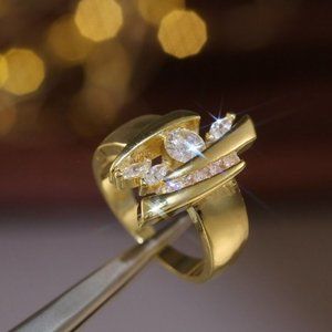 Jewelry | Unique Natural White Gemstone Gold Anillos Ring | Poshmark